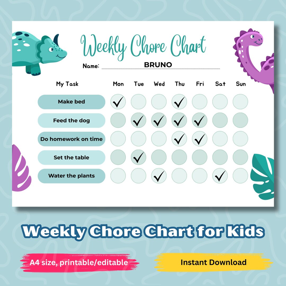 Buy Editable Weekly Chore Chart for Kids, Kids Chore List, Kids Routine ...