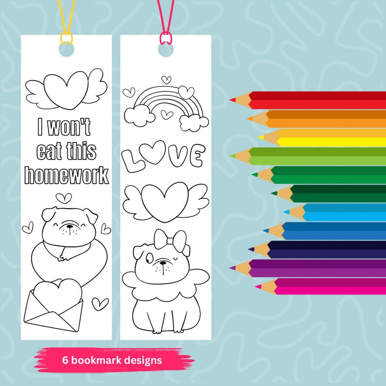 Valentines Day Bookmarks, Cute Dog Coloring Bookmarks for Kids, Cute ...