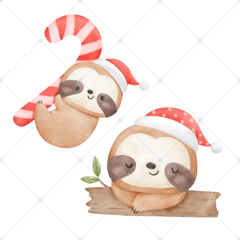 Christmas Sloth Clipart, Cute Sloth Clipart, Watercolor Sloth Clipart ...