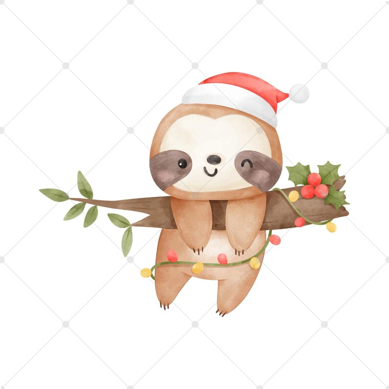 Christmas Sloth Clipart, Cute Sloth Clipart, Watercolor Sloth Clipart ...