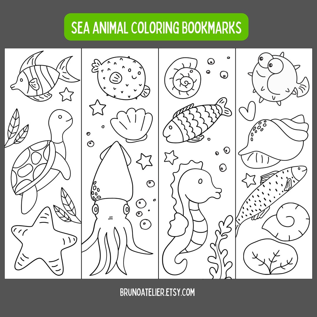 Ocean Themed Bookmarks for Kids, Animal Coloring Bookmarks, Printable ...