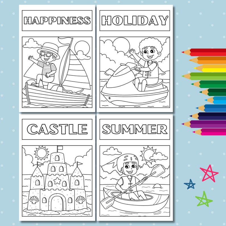 Summer Coloring Pages for Kids, Summer Activity Sheets, Vacation ...