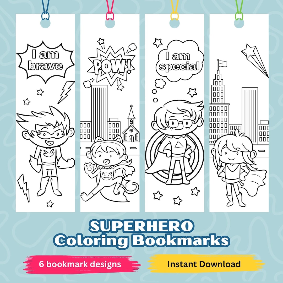 Superhero Coloring Bookmarks for Kids: Printable DIY Set (PDF) - Etsy