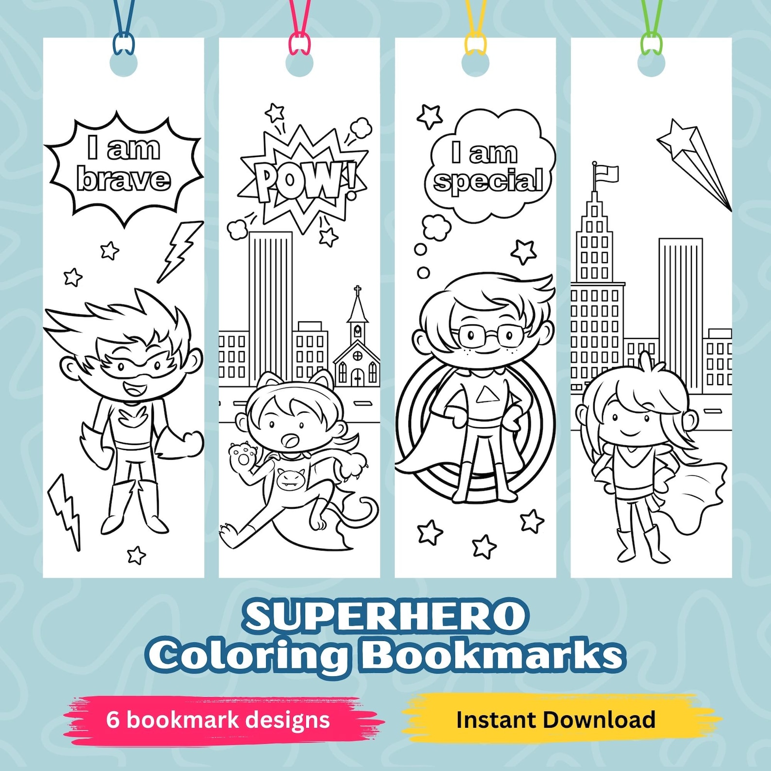 Superhero Coloring Bookmarks for Kids: Printable DIY Set (PDF) - Etsy