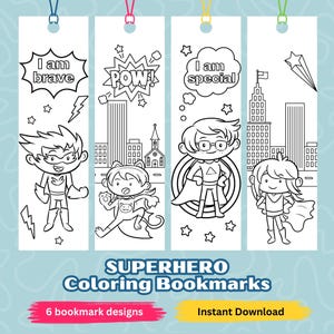 Superhero Coloring Bookmarks for Kids: Printable DIY Set (PDF) - Etsy