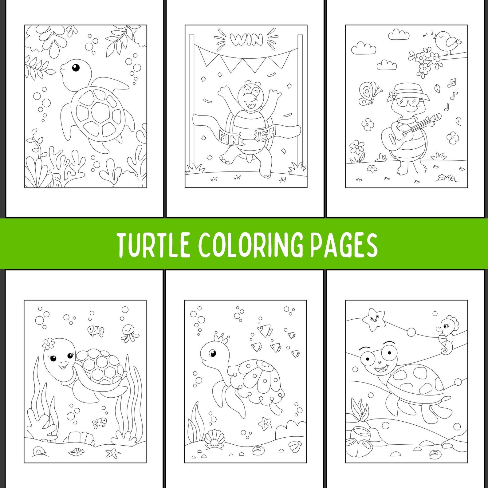 Sea Turtle Coloring Page for Kids, Turtle Birthday Party, Sea Animal ...