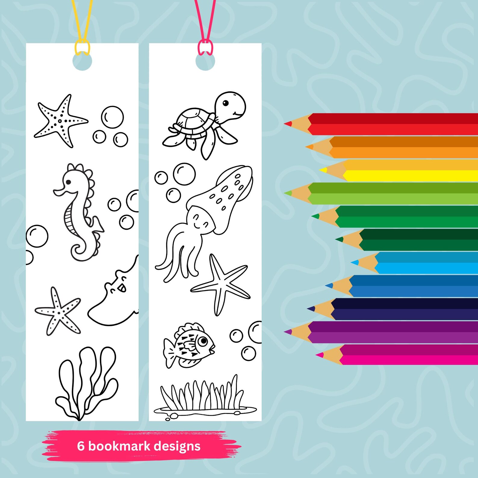 Ocean Themed Bookmarks for Kids, Animal Coloring Bookmarks, Printable ...