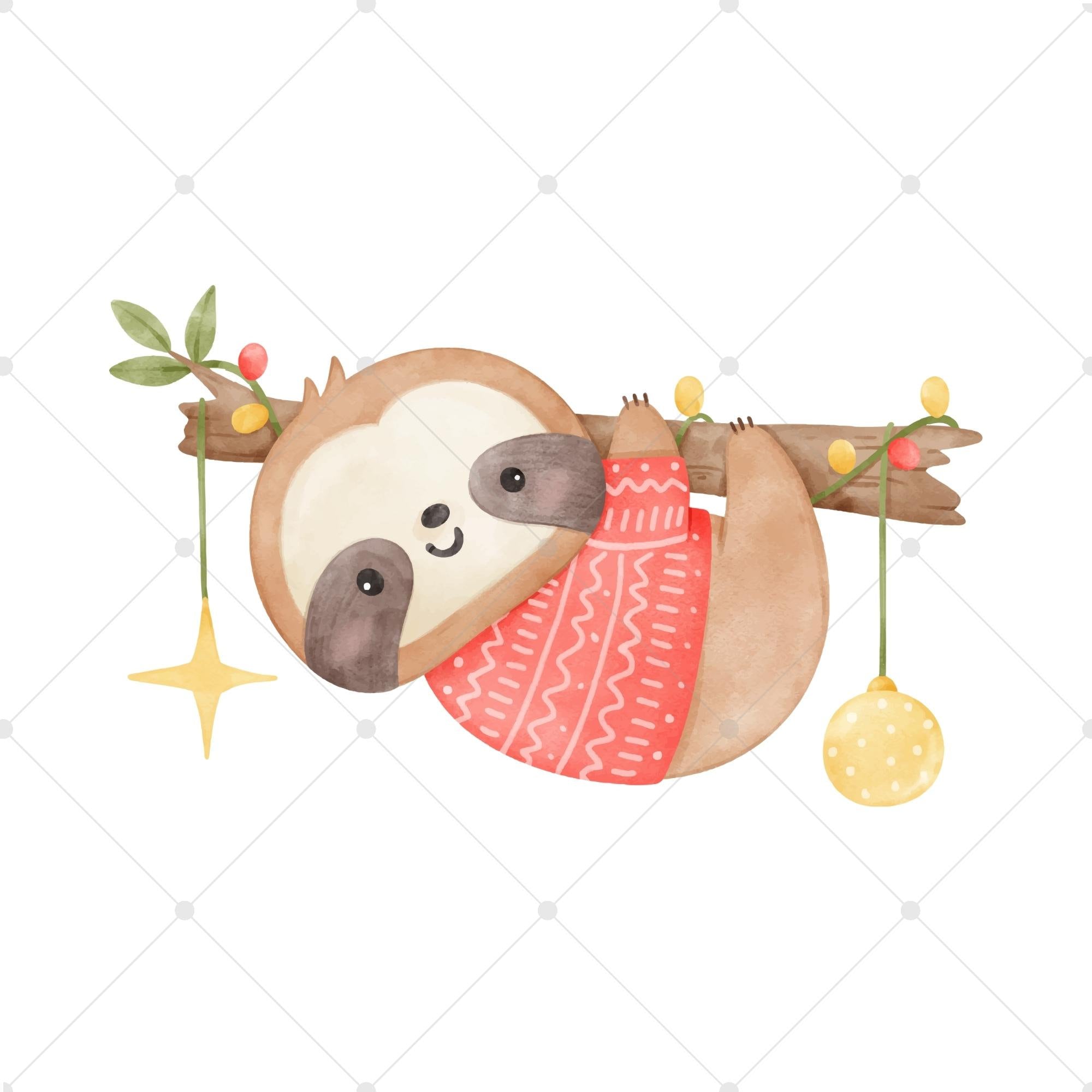 Christmas Sloth Clipart, Cute Sloth Clipart, Watercolor Sloth Clipart ...
