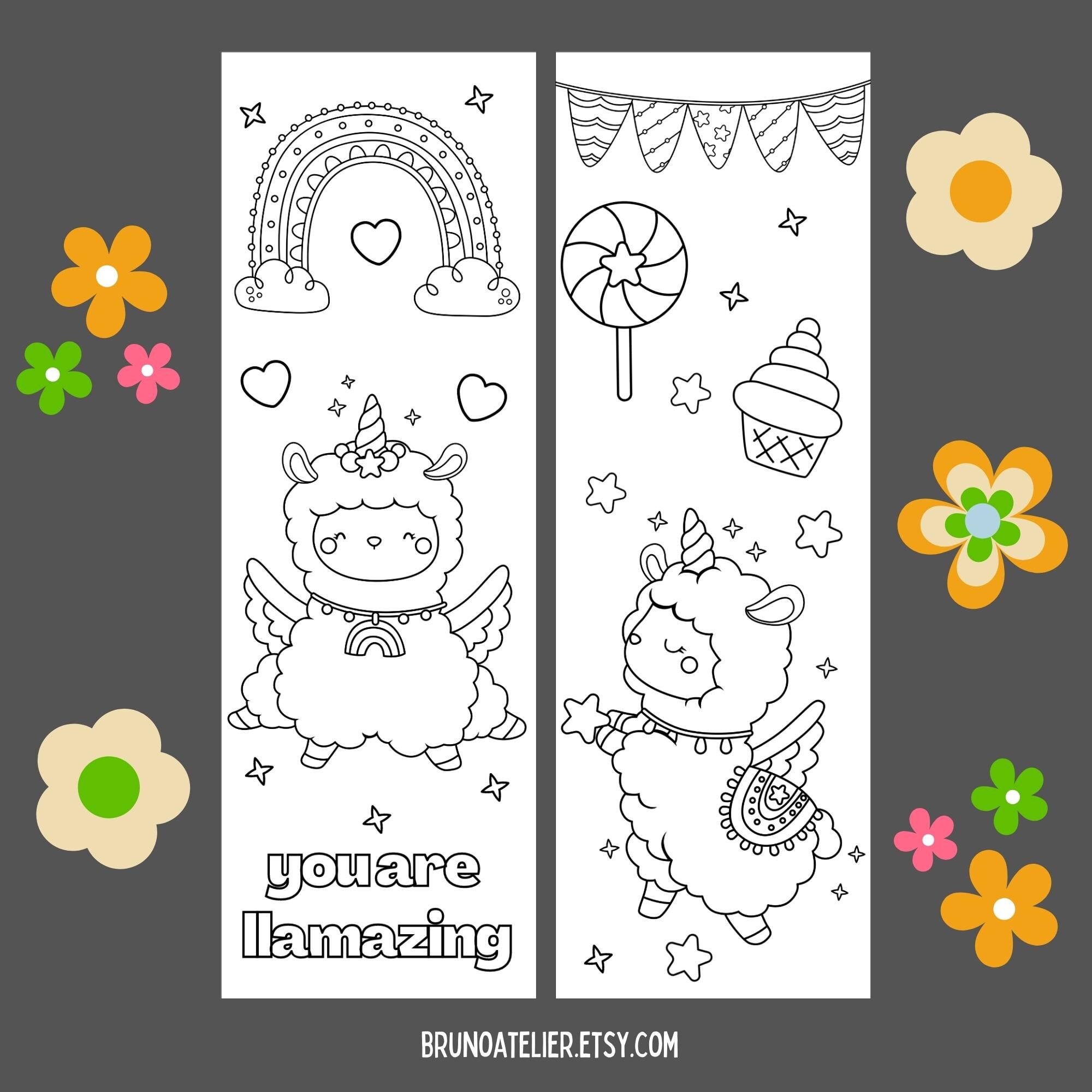 Cute Llama Coloring Bookmarks for Kids, Animal Coloring Bookmarks ...