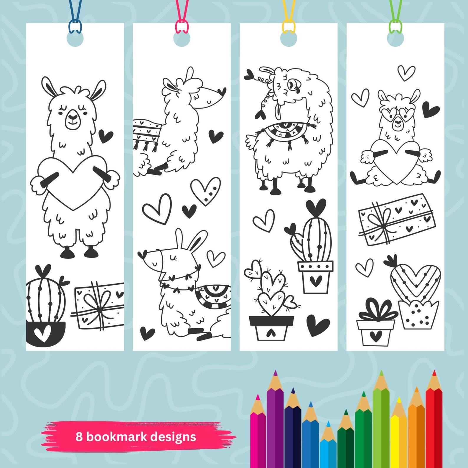 Cute Llama Coloring Bookmarks for Kids, Animal Coloring Bookmarks ...