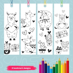 Cute Llama Coloring Bookmarks for Kids, Animal Coloring Bookmarks ...