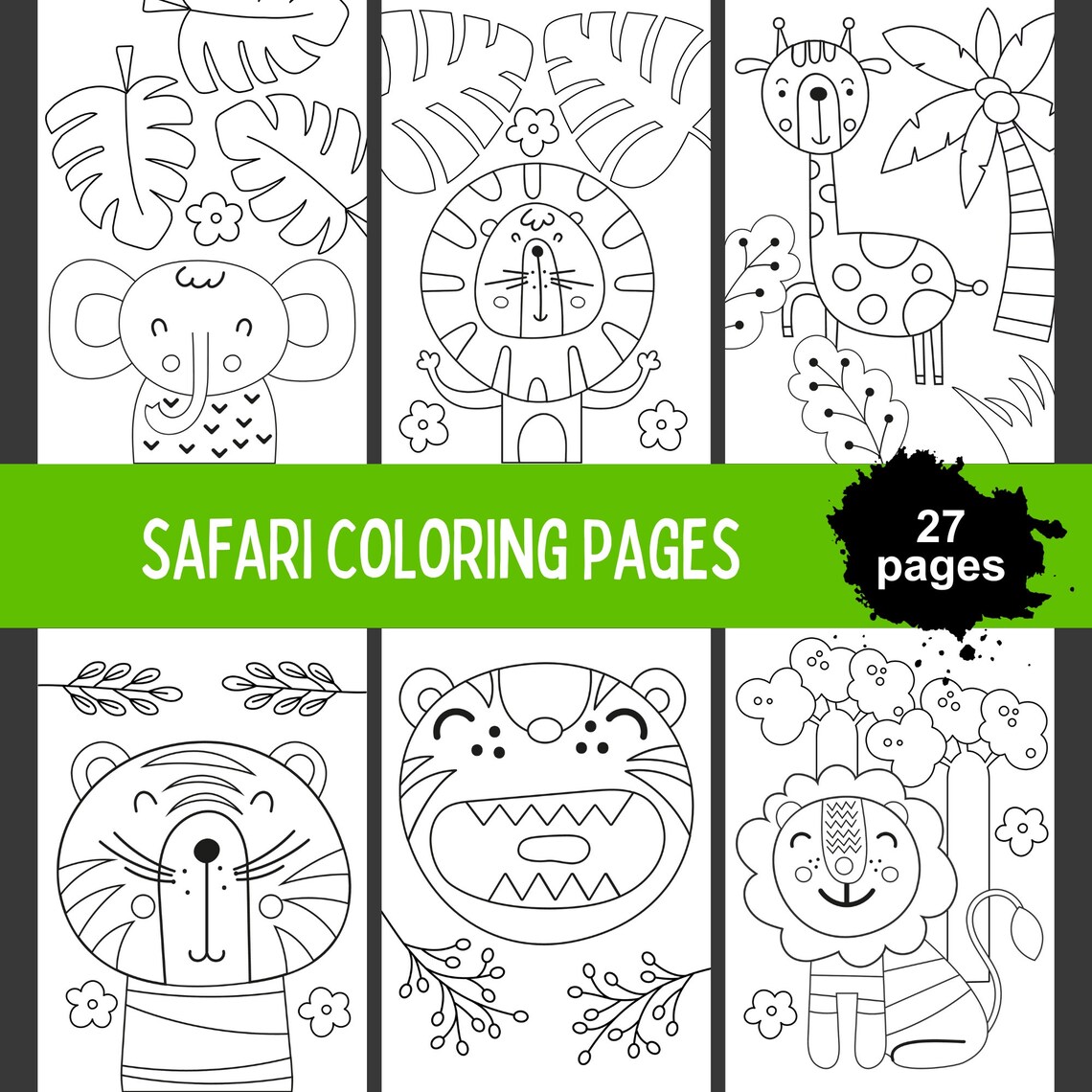 Safari Coloring Pages for Kids, Cute Animal Coloring Pages, Baby Animal ...