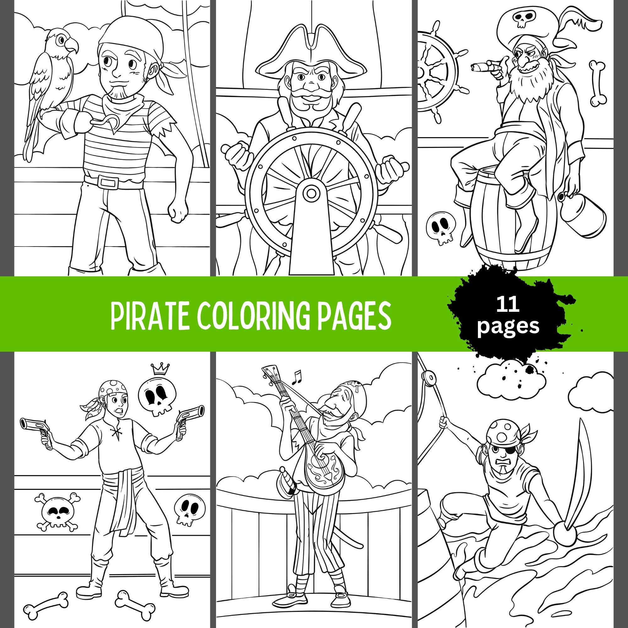 Pirate Coloring Pages for Kids, Pirate Activity Pages, Pirate Birthday ...