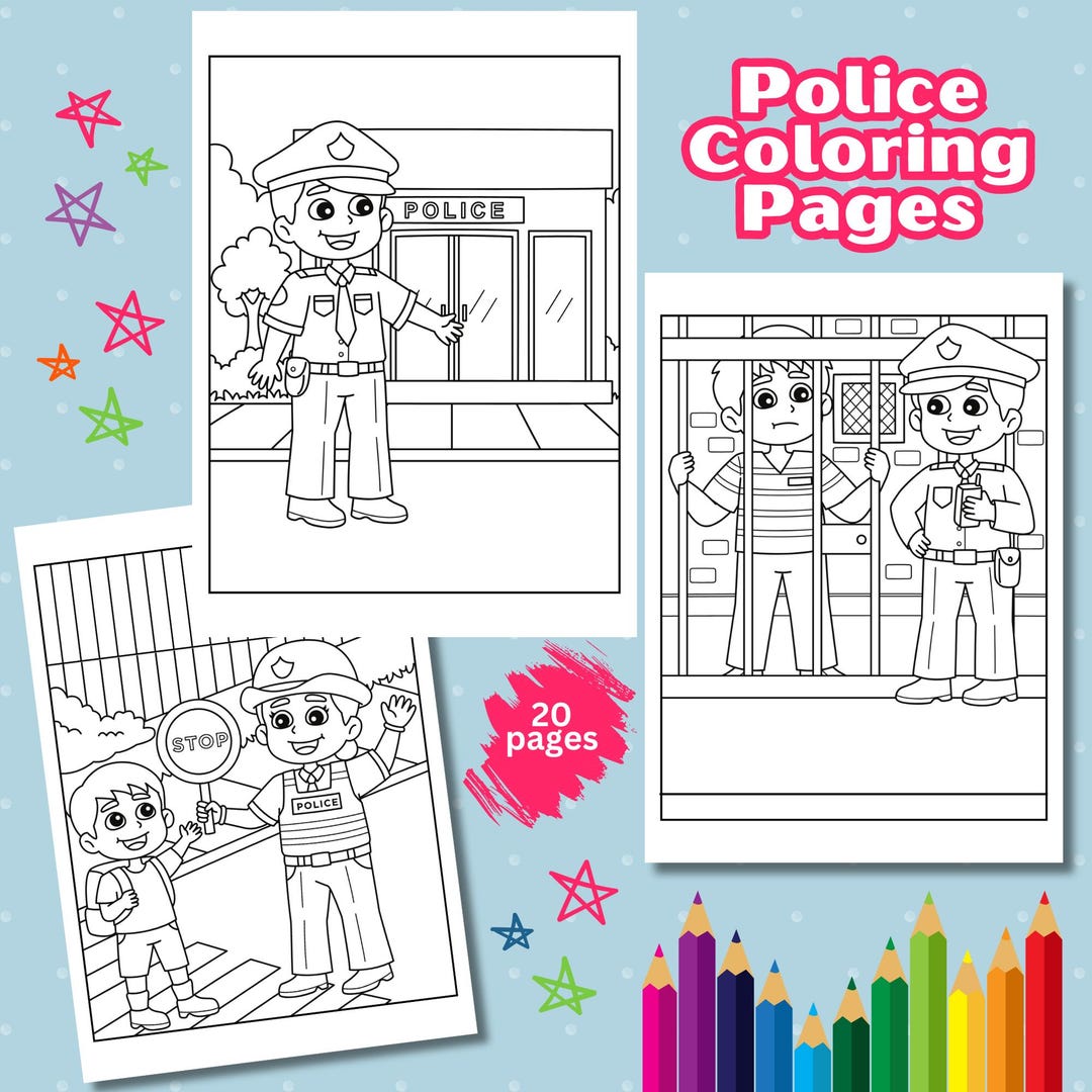 Police Coloring Book: 20 Kids Activity Pages (PNG) - Etsy