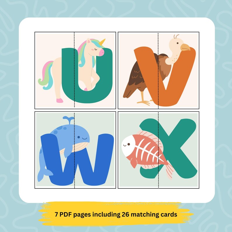 Printable Alphabet Matching Games Worksheets for Kids, Alphabet Animal ...