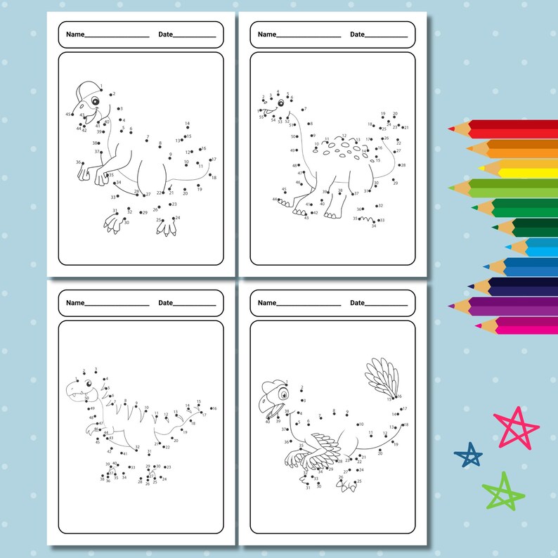 Printable Dinosaur Dot to Dot Coloring Pages, Printable Connect the ...