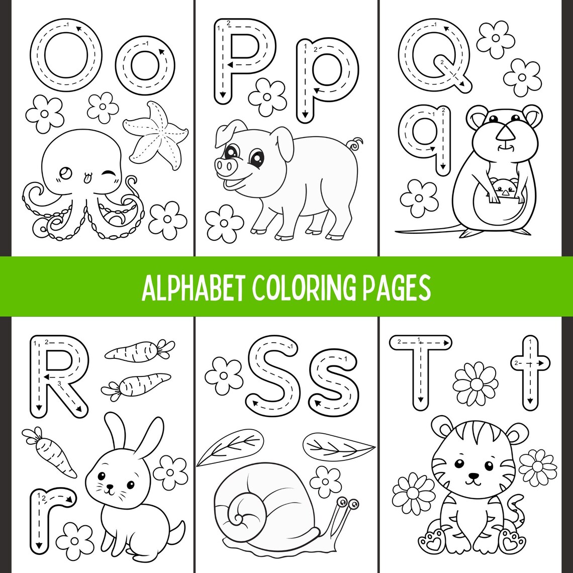 Animal Alphabet Coloring Pages for Toddlers, ABC Coloring Book for Kids ...