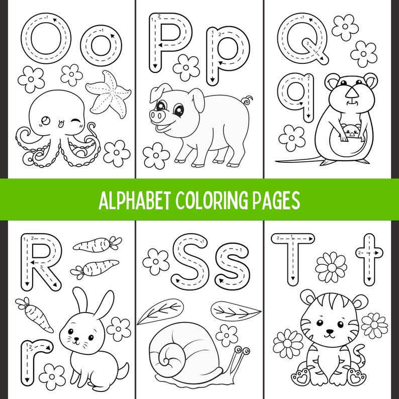 Animal Alphabet Coloring Pages for Toddlers, ABC Coloring Book for Kids ...