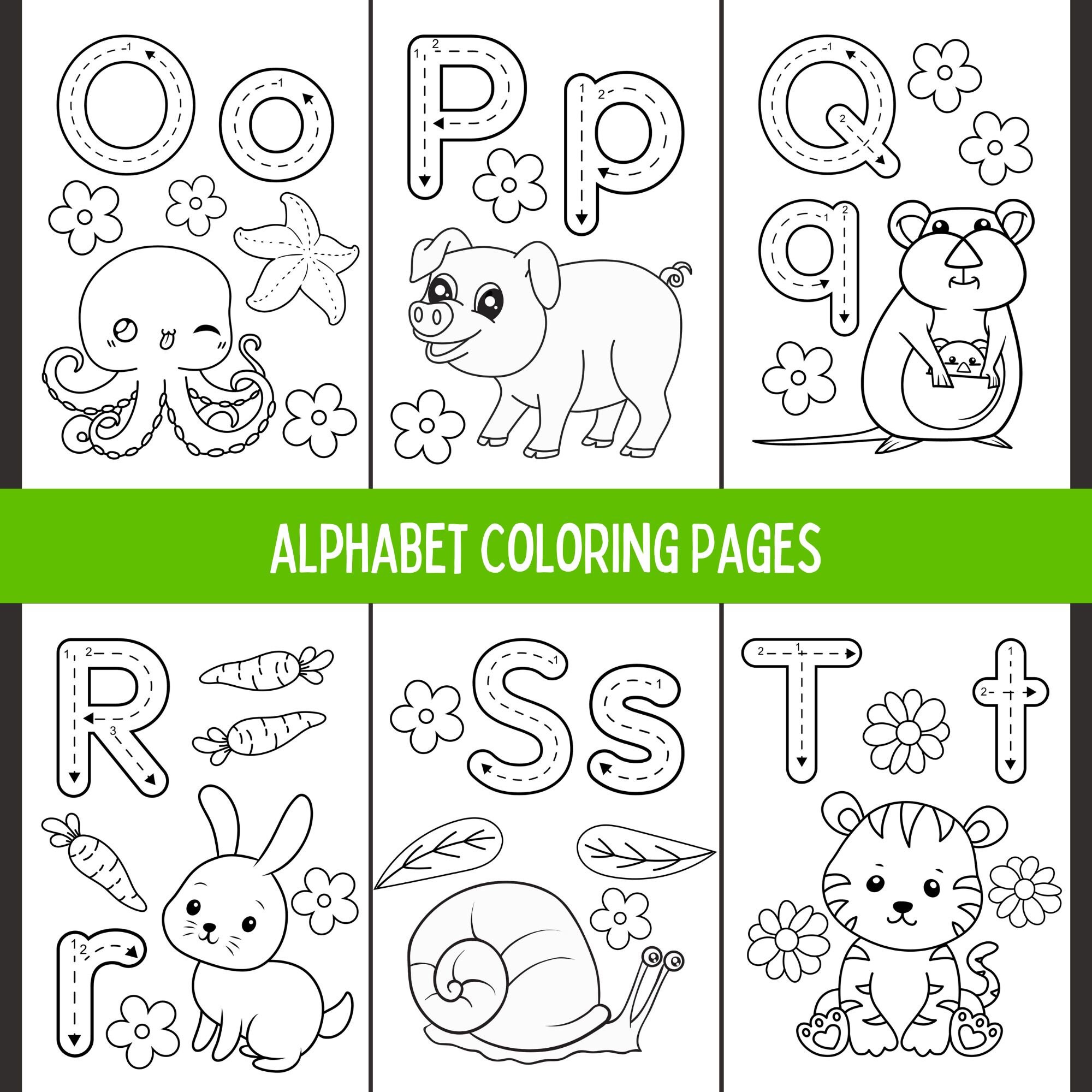 Animal Alphabet Coloring Pages for Toddlers, ABC Coloring Book for Kids ...