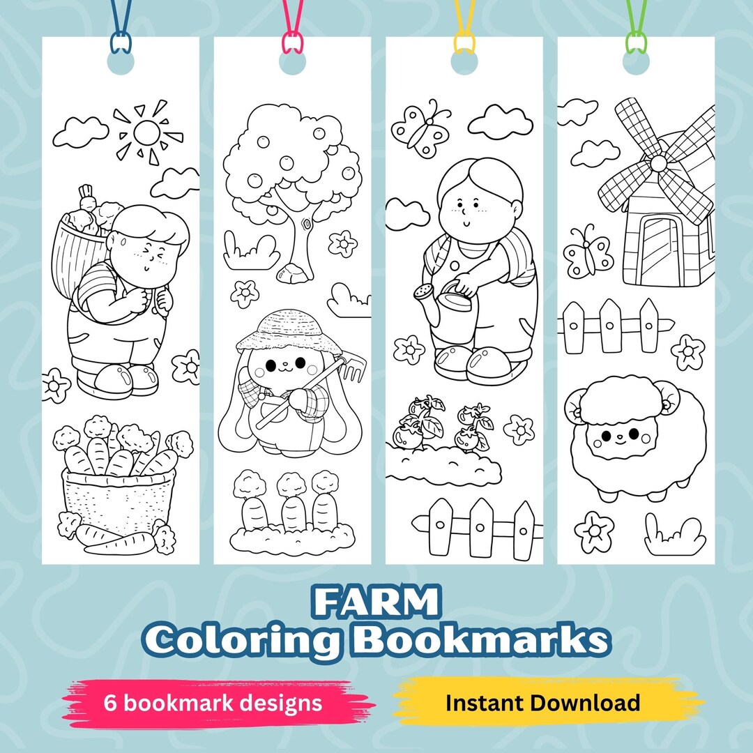 Farm Coloring Bookmarks for Kids, Cute Animal Coloring Bookmarks, Farm ...