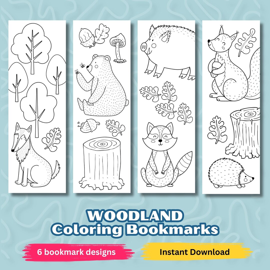 Woodland Animal Coloring Bookmarks: Forest Kids Activity (PDF) - Etsy