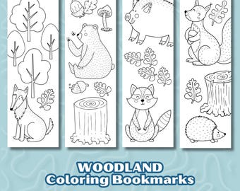 4 Woodland Animal Printable Coloring Bookmarks for Kids- INSTANT ...