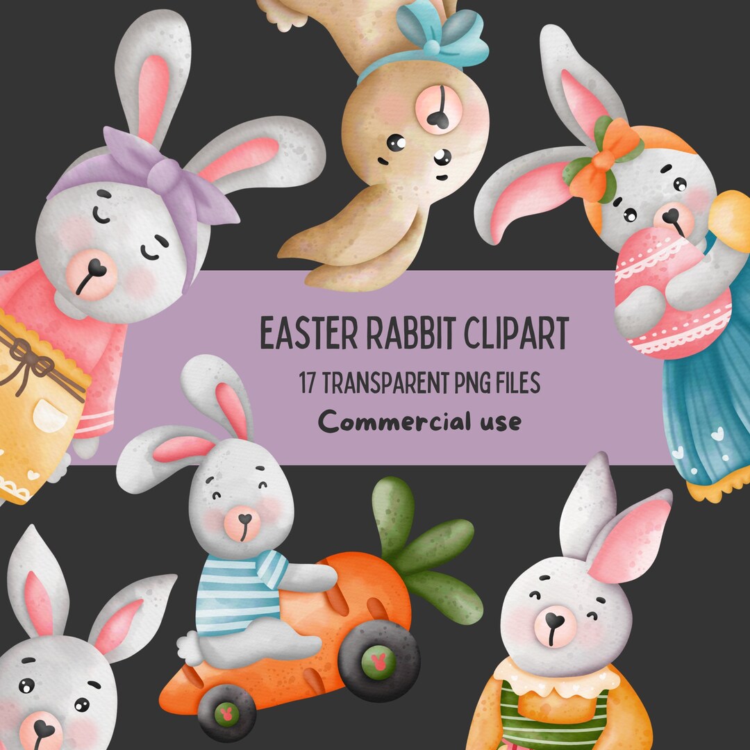 Watercolor Easter Rabbit Clipart for Kids, Easter Egg Clipart, Cute ...
