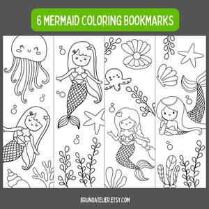 Mermaid Coloring Bookmarks for Kids, Sea Animal Coloring Bookmarks ...