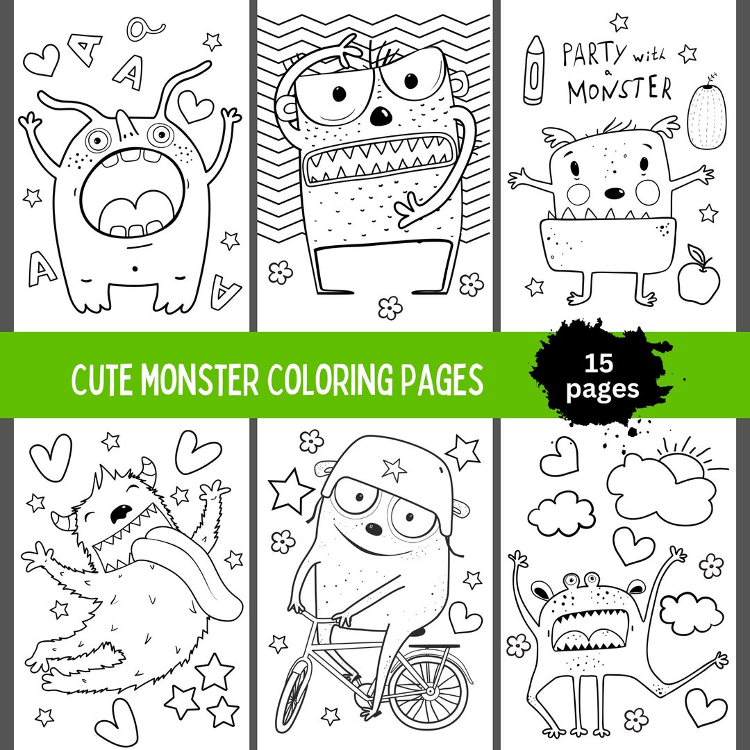 Cute Monster Coloring Pages for Kids, Monster Birthday Party, Cute ...