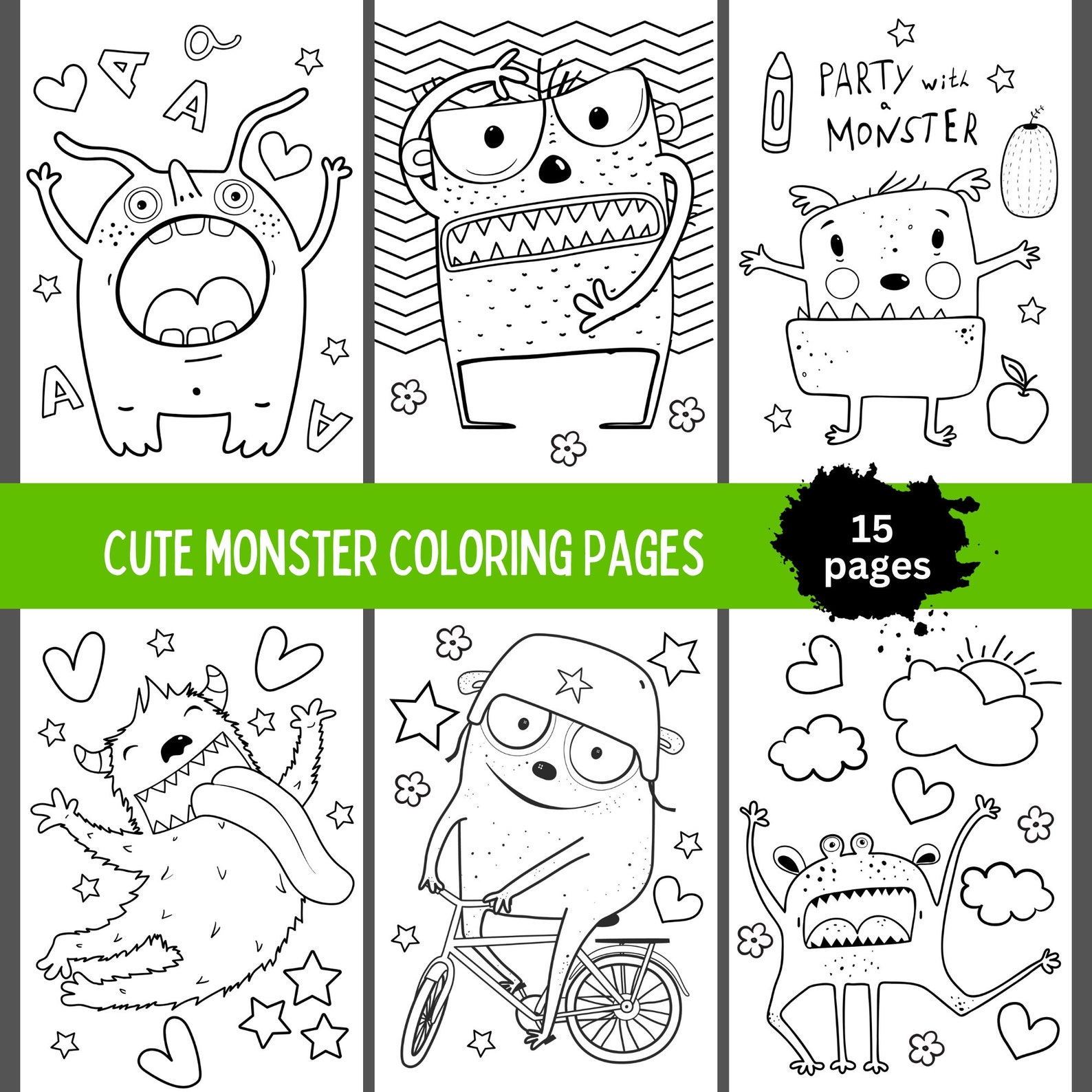 Cute Monster Coloring Pages for Kids, Monster Birthday Party, Cute ...
