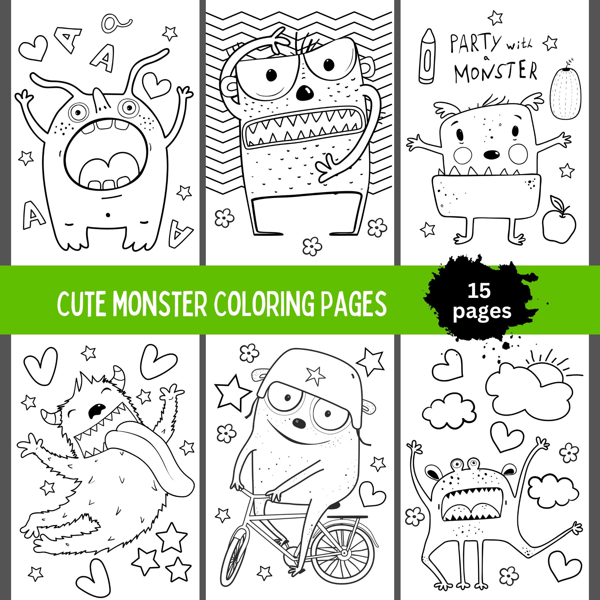 Cute Monster Coloring Pages for Kids, Monster Birthday Party, Cute ...