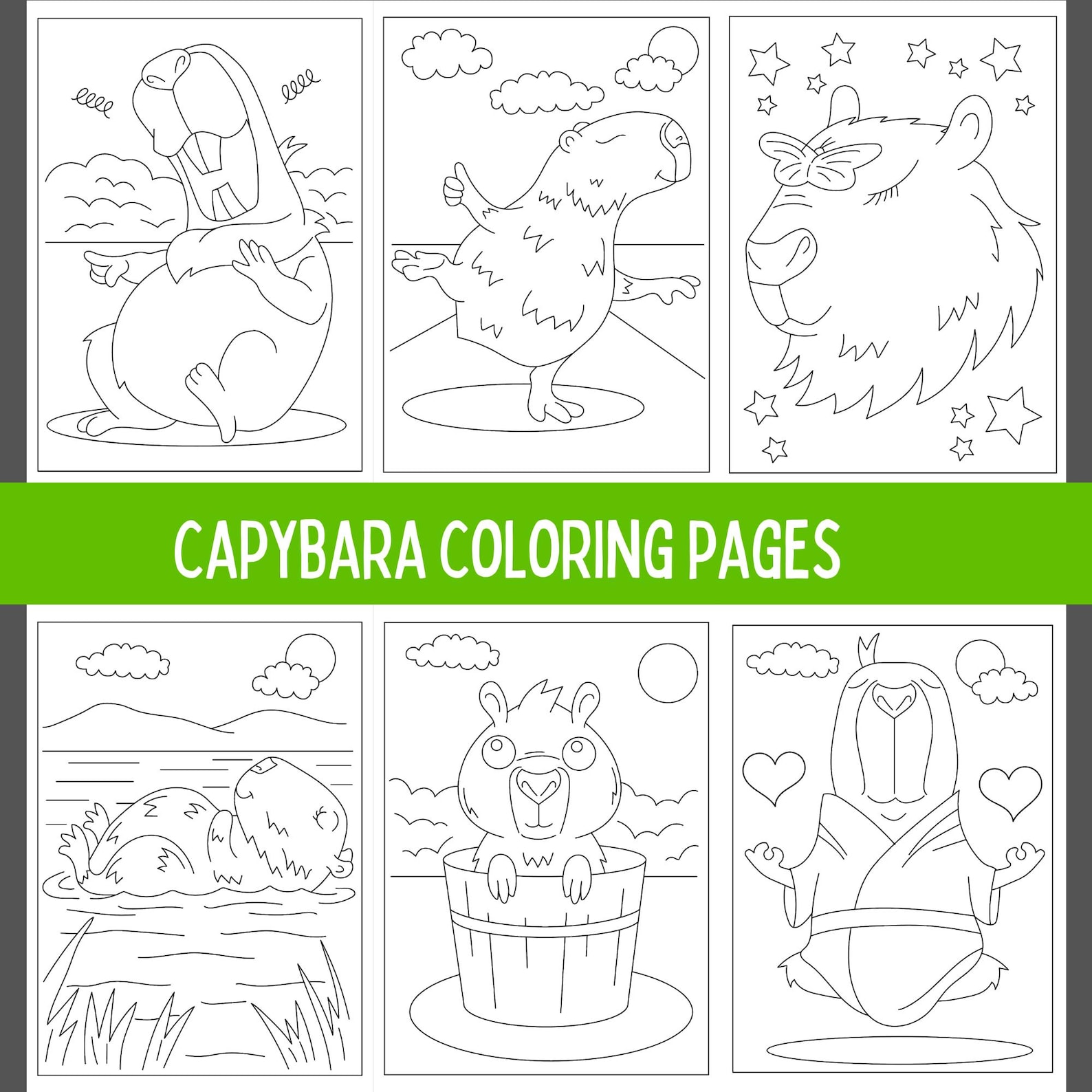 Cute Capybara Coloring Pages for Kids, Capybara Coloring Sheet ...
