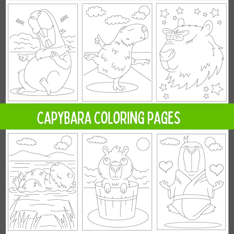 Cute Capybara Coloring Pages for Kids, Capybara Coloring Sheet ...