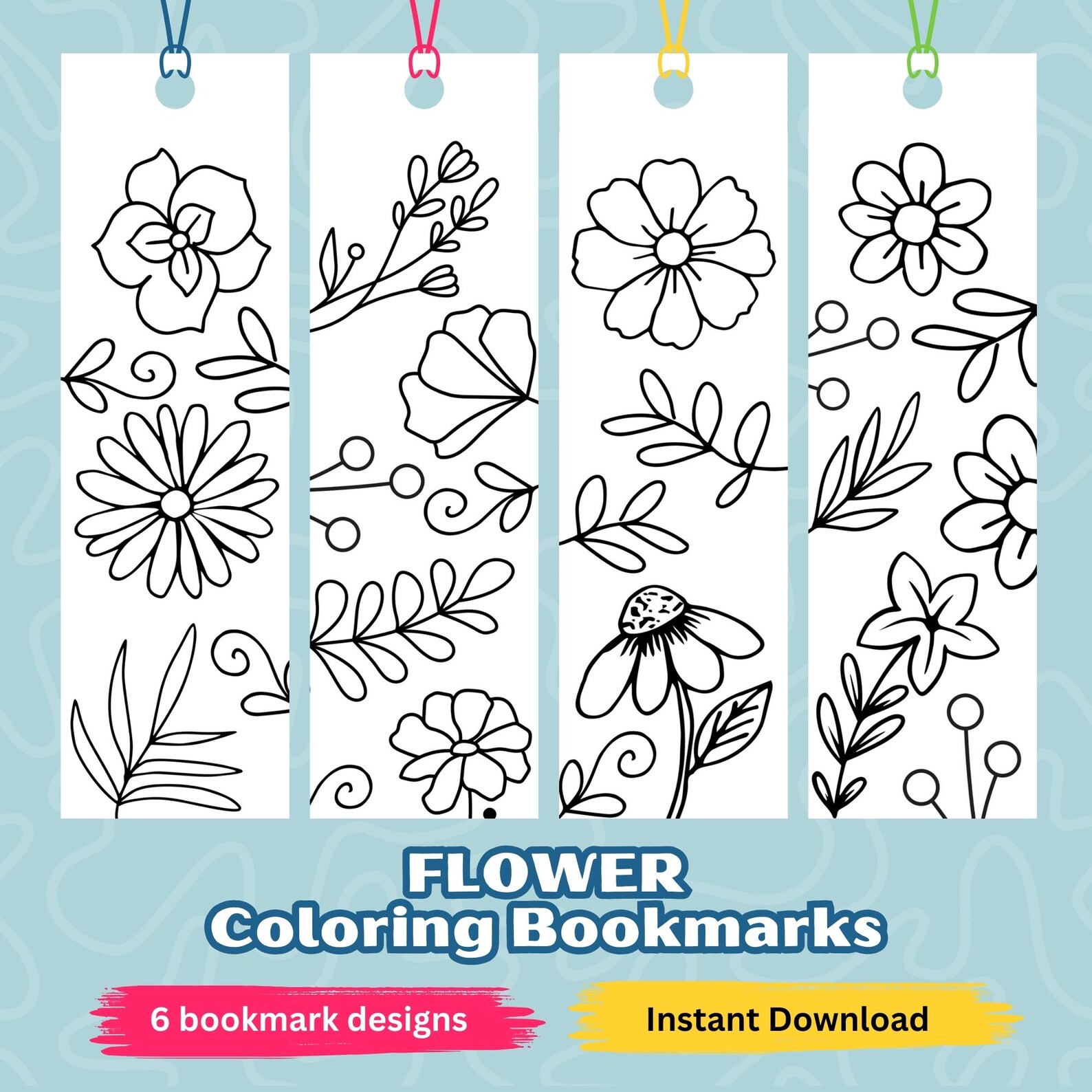 Floral Coloring Bookmarks: Printable Flower Designs (PDF) - Etsy