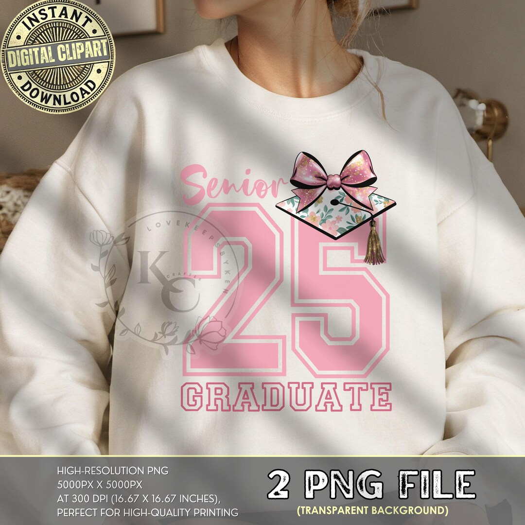 Senior 2025 PNG: Pink Floral Bow Grad Cap (digital Download) - Etsy