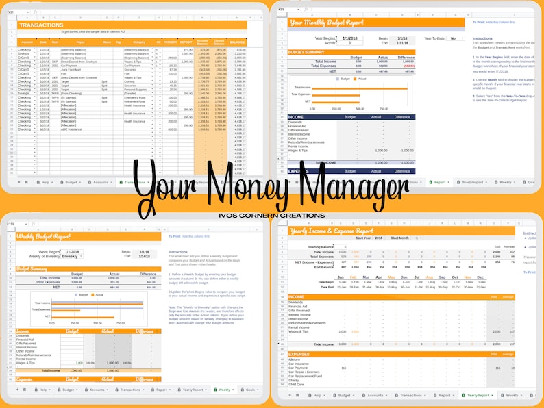 Your Money Manager Spreadsheet Template - to Manage Budget, Your ...
