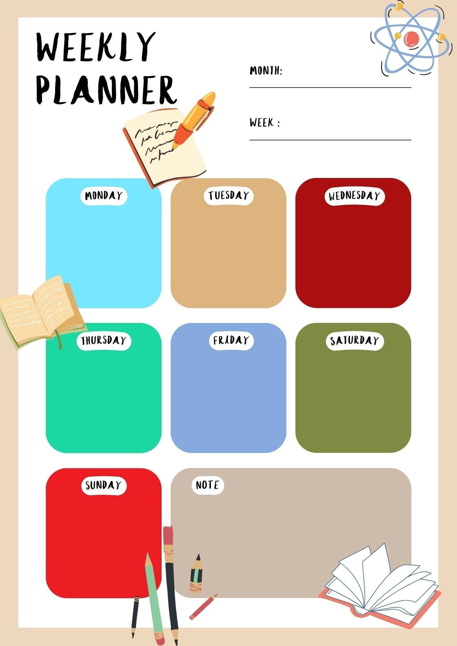 Printable Weekly Planner for Kids, Kids' Weekly Activity Planner, Canva ...