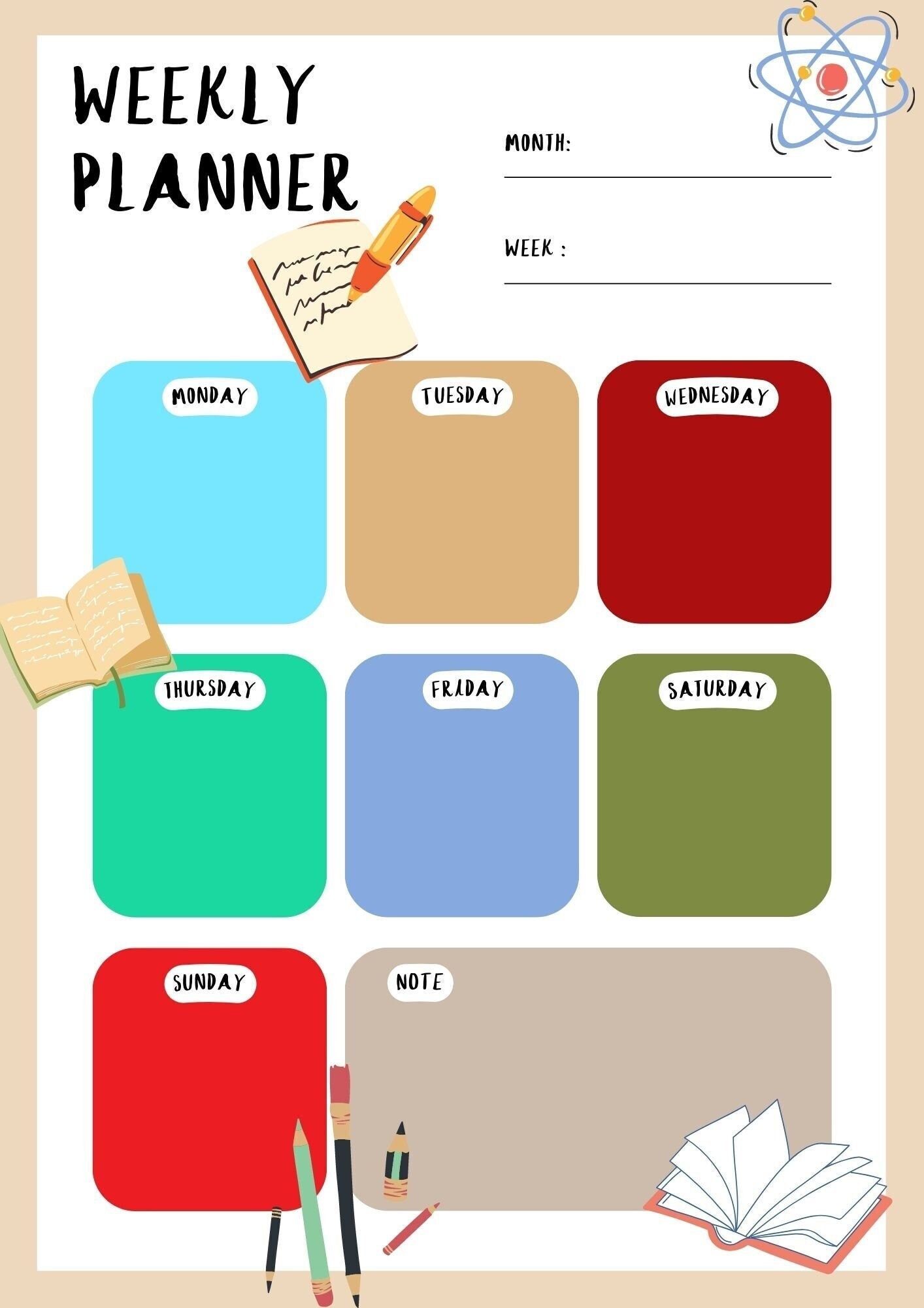 Printable Weekly Planner for Kids, Kids' Weekly Activity Planner, Canva ...