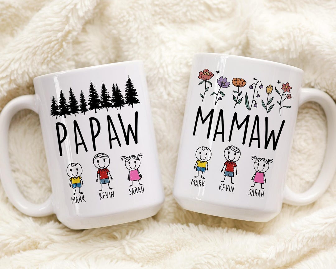 Papaw Mamaw Gift, Personalized Papaw Mamaw Mug, Grandkids Granddaughter Gift, Grandkids Name ...