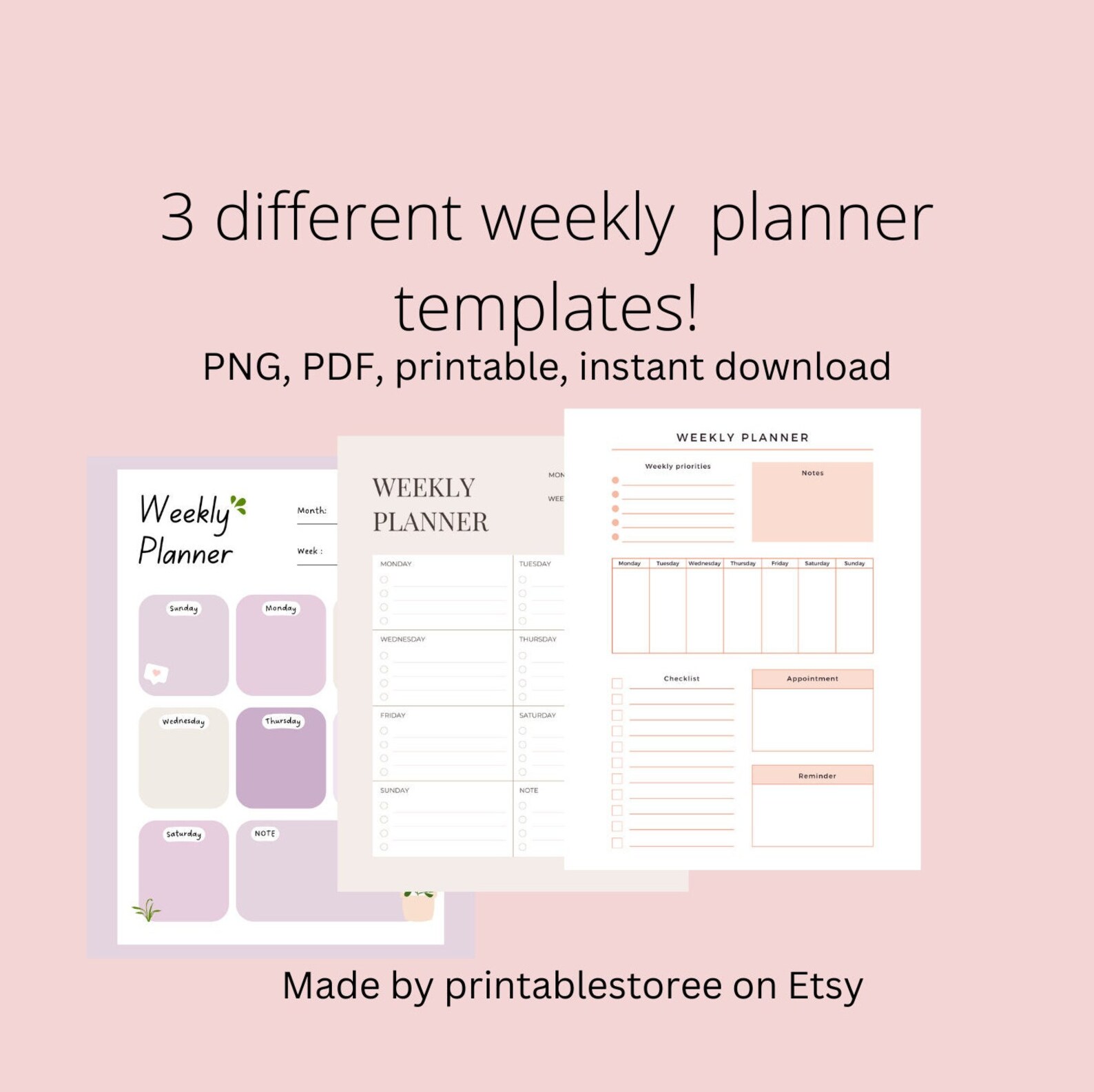 Weekly Planner Printable, Minimalist Weekly Schedule, Study Planner ...