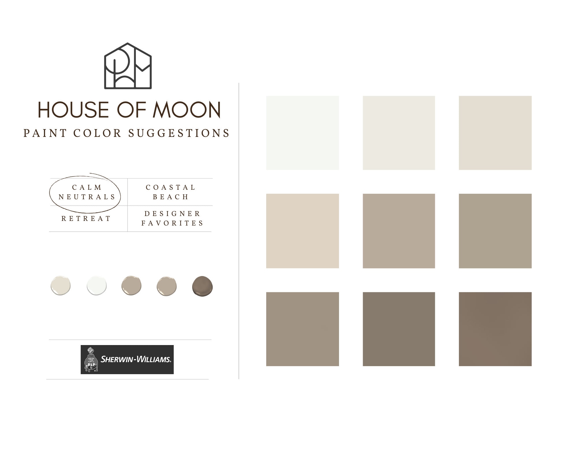 Calm Neutral Paint Color Palette - Sherwin Williams - Etsy