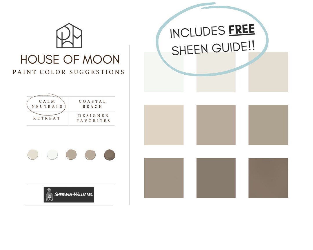 Calm Neutral Paint Color Palette - Sherwin Williams - Etsy