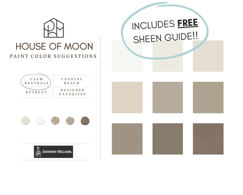 Calm Neutral Paint Color Palette - Sherwin Williams - Etsy