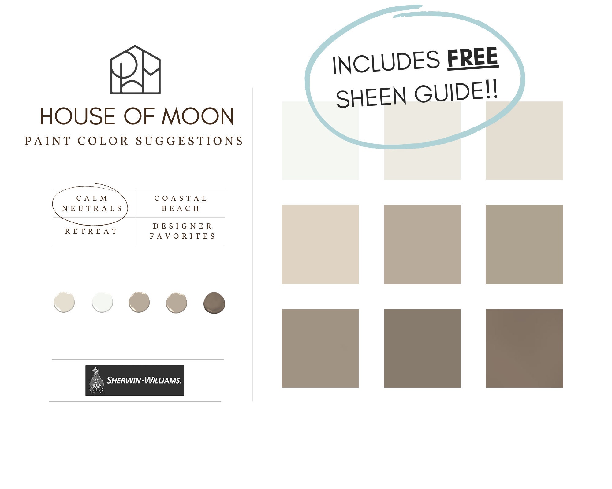 Calm Neutral Paint Color Palette - Sherwin Williams - Etsy
