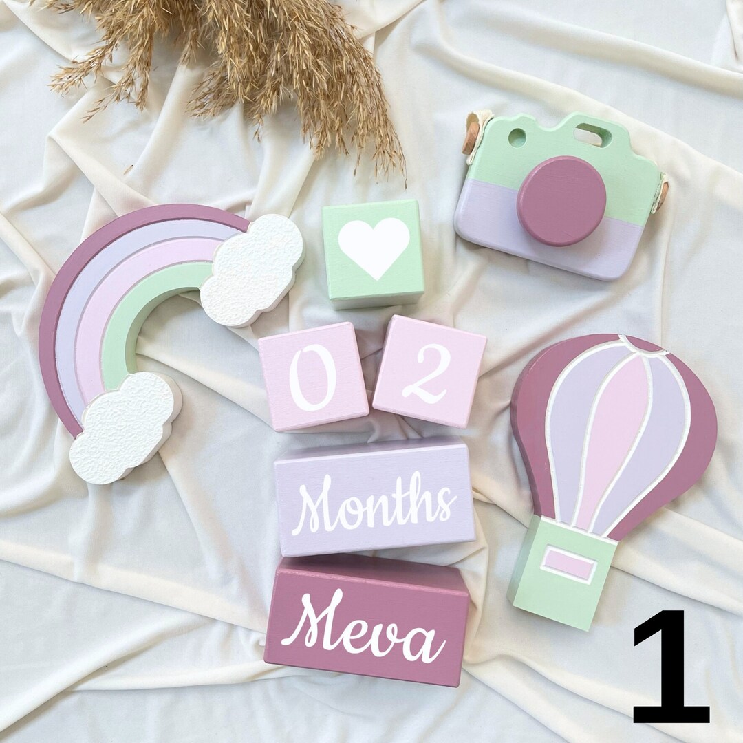 Wooden Baby Milestone Blocks custom Colours ,photo Blocks,newborn Photo ...