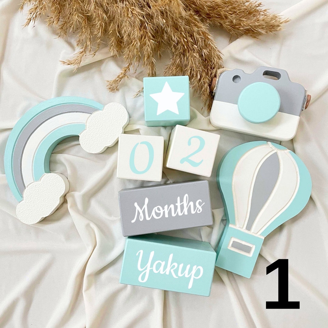 Wooden Baby Milestone Blocks custom Colours ,photo Blocks,newborn Photo ...