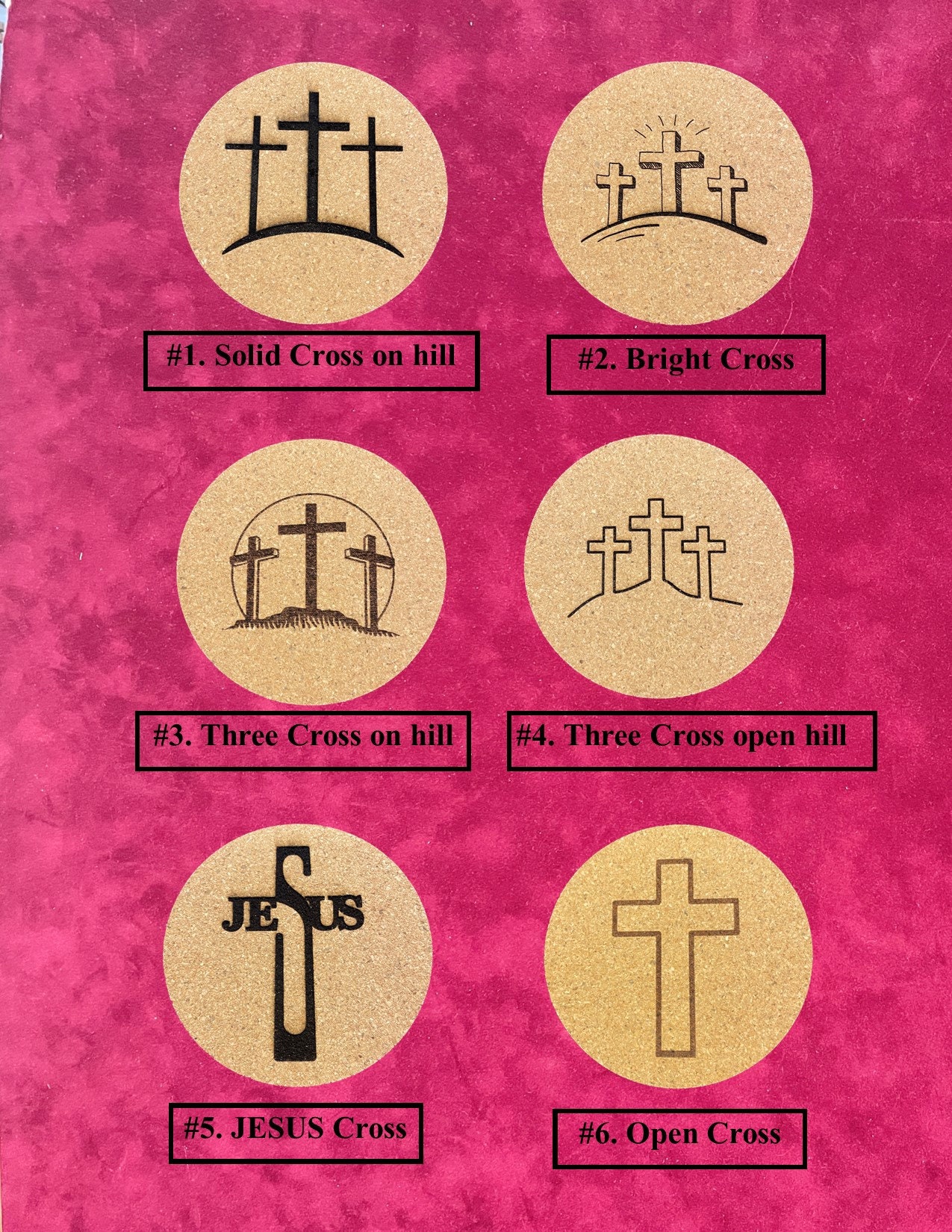 Cork Coaster With Cross Icons Lasered Onto Surface. Four (4) in a Set ...