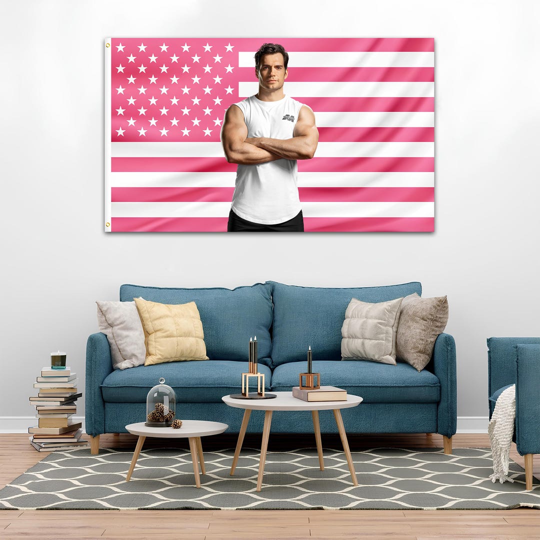 Henry Cavill Pink American Flag Tapestry, Funny Patriotic Wall Art ...
