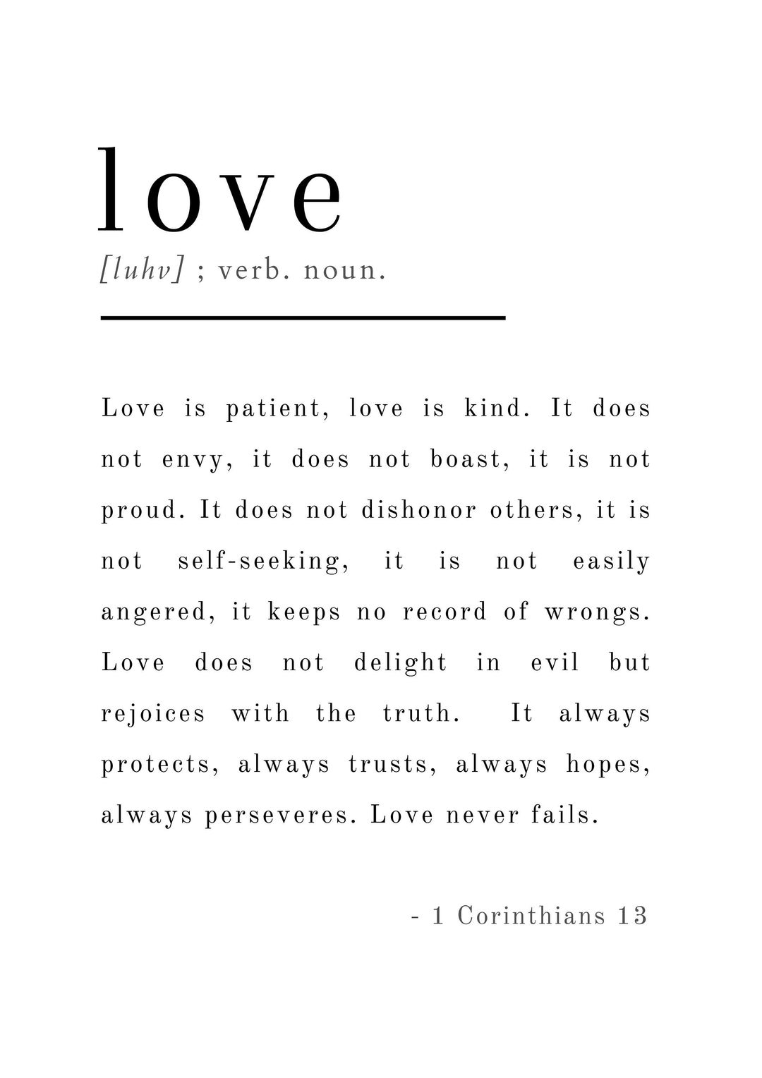 LOVE 1 Corinthians 13 Definition Digital Download Home Decor Wall Art ...
