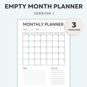 Undated Monthly Planner Printable, Empty Month, Blank Monthly Plan, A4 ...